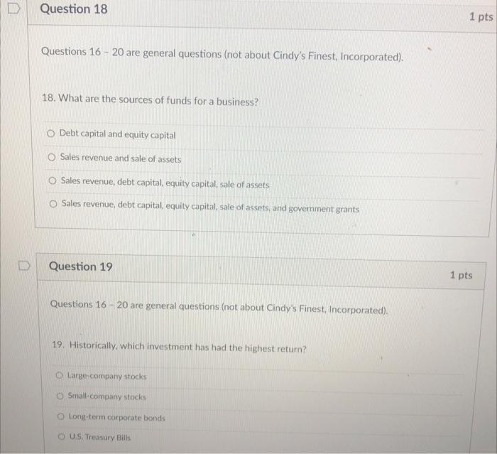 Solved Questions 16 - 20 are general questions (not about | Chegg.com
