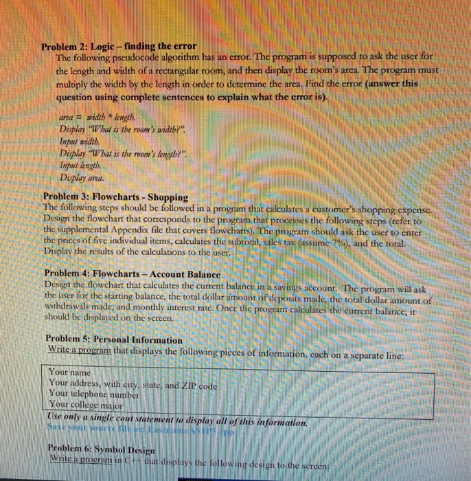 Solved Problem 2: Logic-finding the error The following | Chegg.com