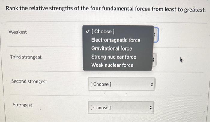 Solved Rank the relative strengths of the four fundamental | Chegg.com