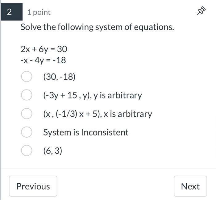 Solved 1 point Solve the following system of equations. | Chegg.com