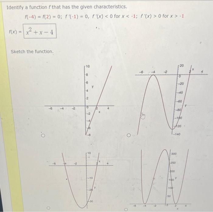 [Solved]: Identify a function ( f ) that has the given ch