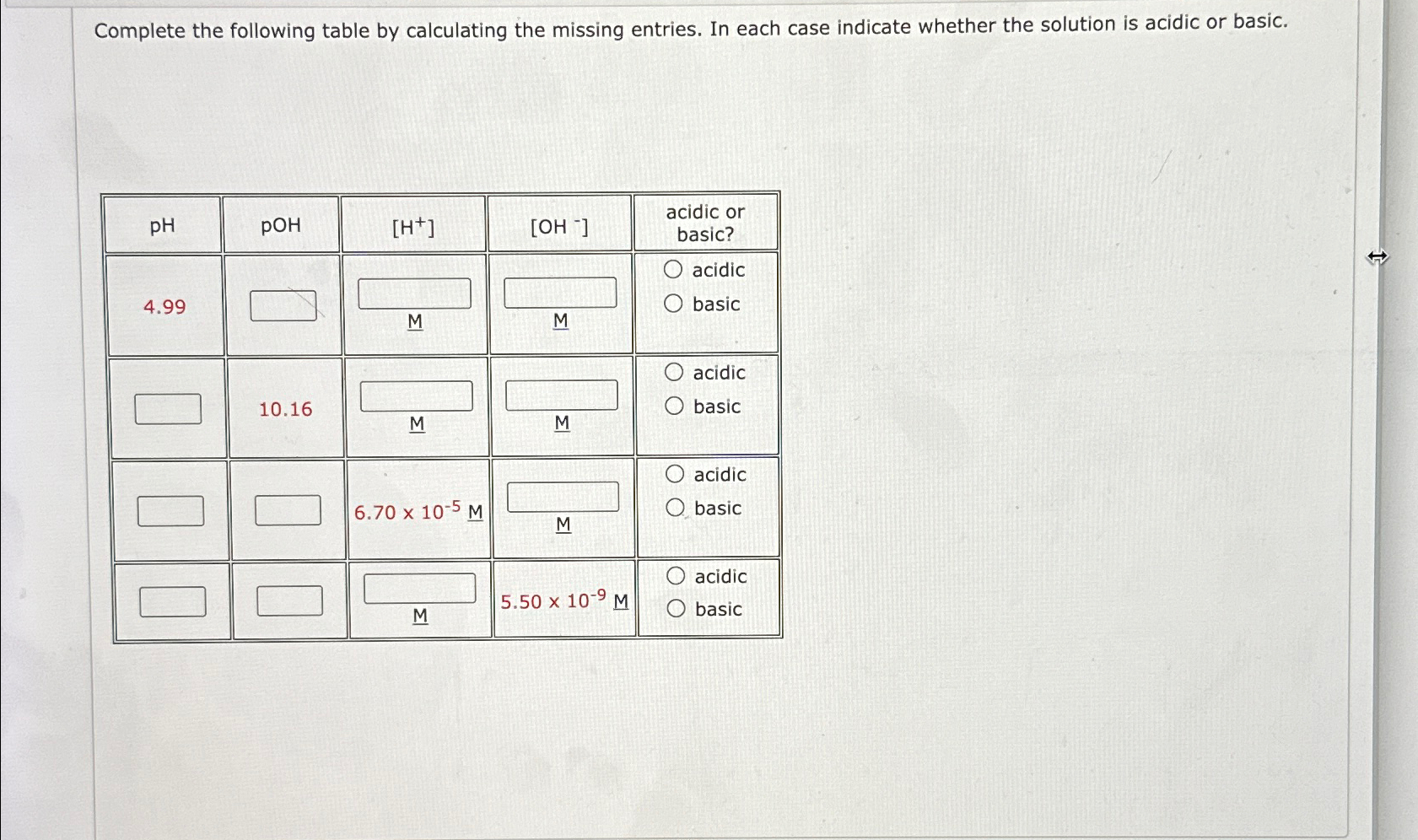 Solved Complete the following table by calculating the | Chegg.com