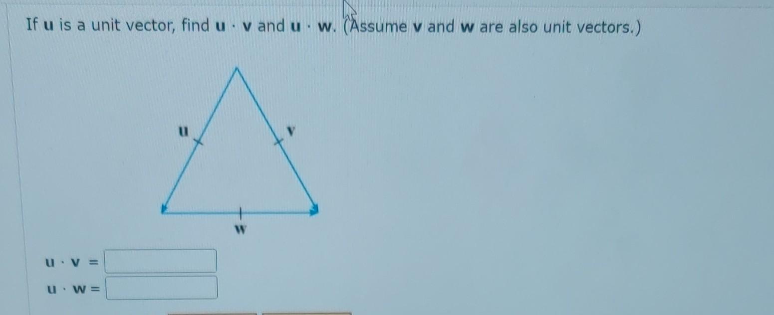 Solved If u is a unit vector, find u⋅v and u⋅w. (Assume v | Chegg.com