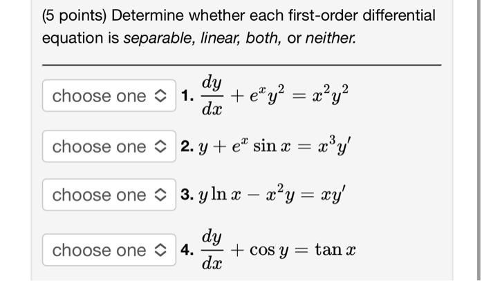 Solved (5 points) Determine whether each first-order | Chegg.com