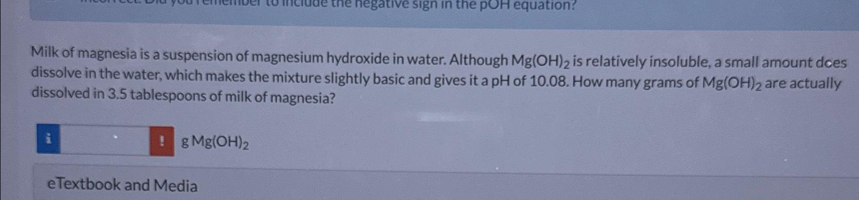 Solved Milk of magnesia is a suspension of magnesium | Chegg.com