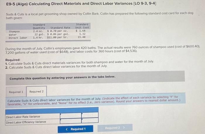 Solved E9-5 (Algo) Calculating Direct Materials and Direct | Chegg.com