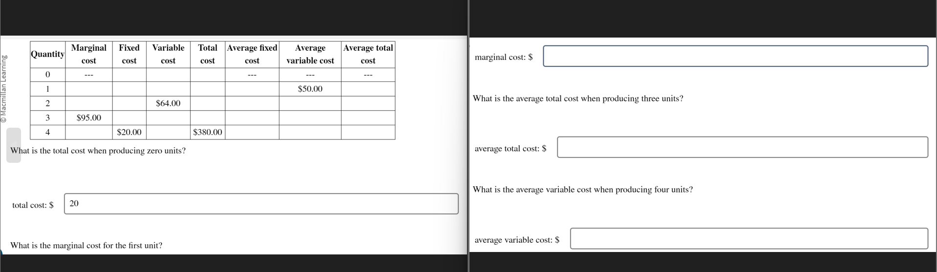 Solved average total cost: $What is the average variable | Chegg.com