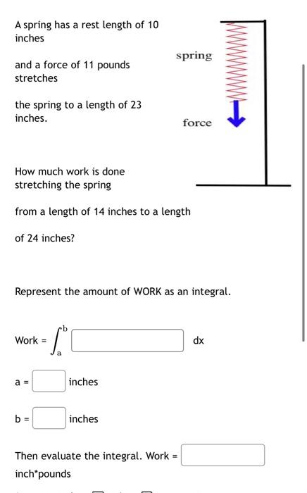 Solved A spring has a rest length of 10 inches and a force | Chegg.com