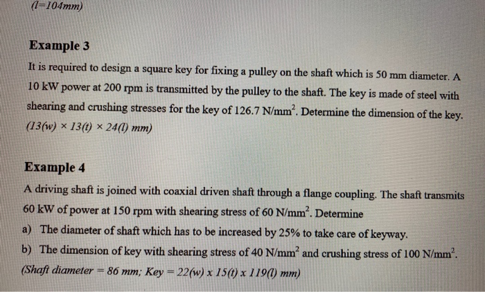 Solved (1=104mm) Example 3 It is required to design a square | Chegg.com