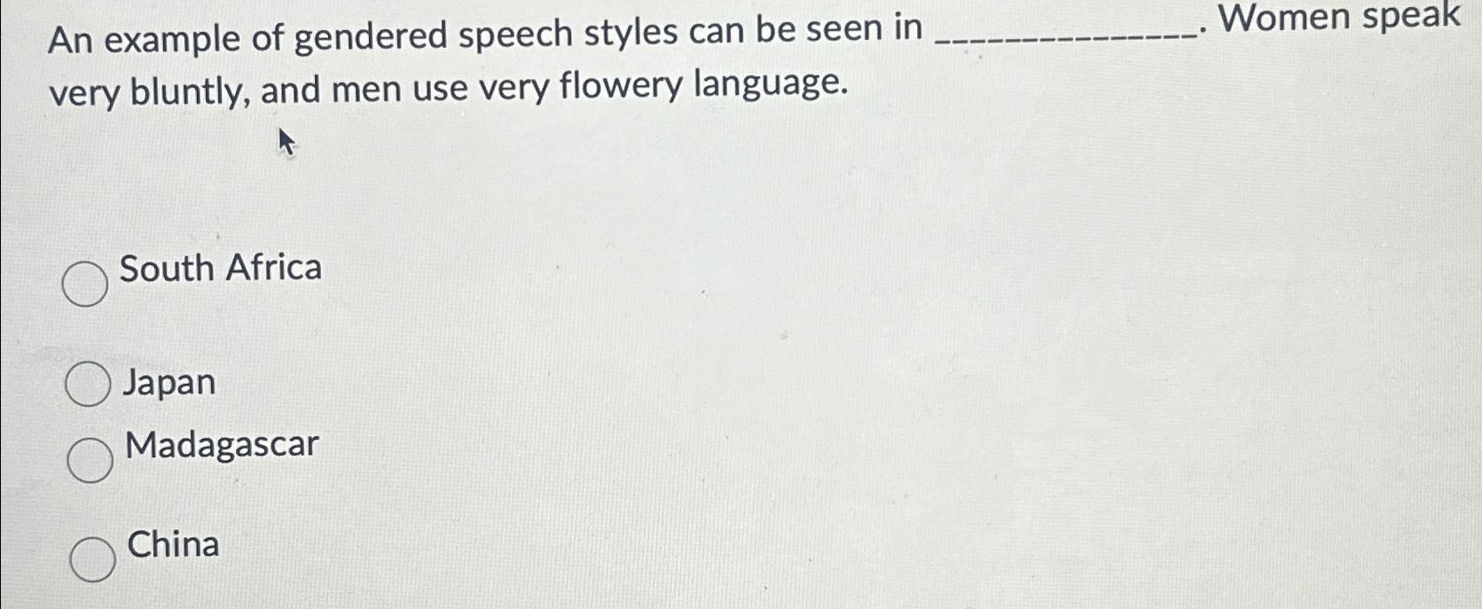 Solved An example of gendered speech styles can be seen in . | Chegg.com
