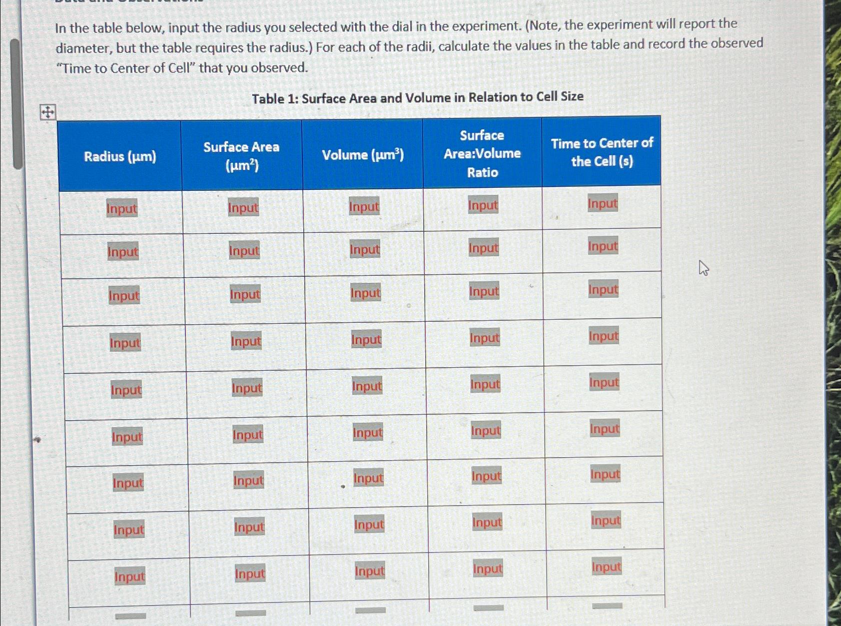 In the table below, input the radius you selected | Chegg.com