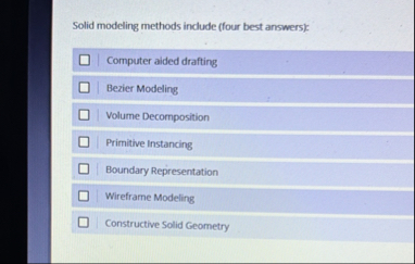 Solved Solid modeling methods include (four best | Chegg.com