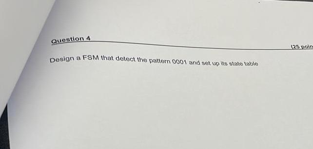 Solved Design a FSM that detect the pattern 0001 and set up | Chegg.com