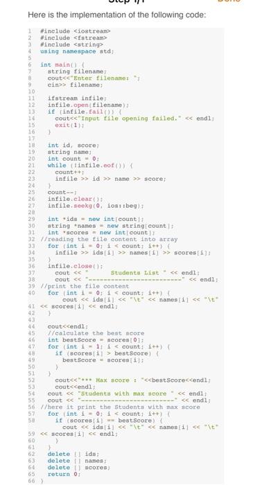 Solved provide code in C++ please! write a code to read the | Chegg.com