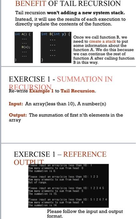 Solved BENEFIT OF TAIL RECURSION Tail recursion won't adding | Chegg.com