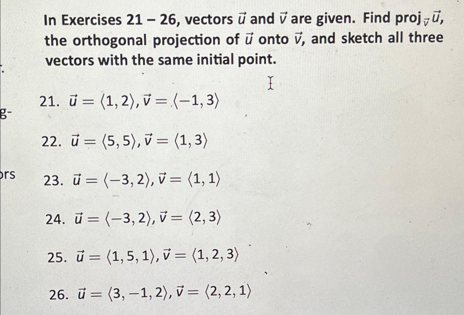 Solved In Exercises 21-26, ﻿vectors vec(u) ﻿and vec(v) ﻿are | Chegg.com