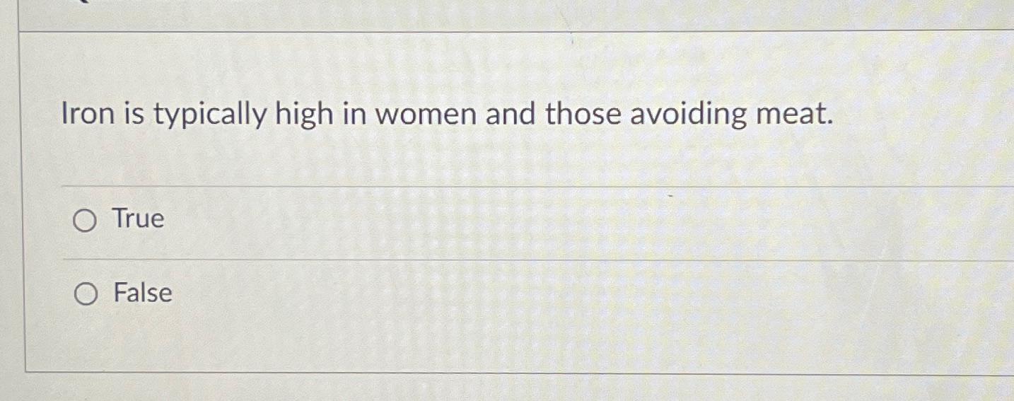 Solved Iron is typically high in women and those avoiding | Chegg.com