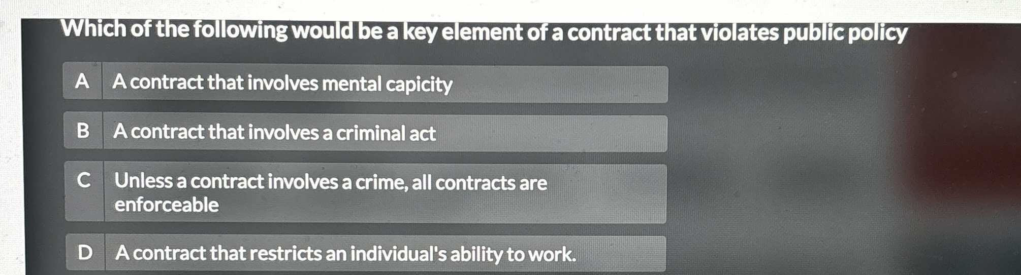Solved Which of the following would be a key element of a | Chegg.com
