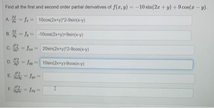 Solved Find all the first and second order partial | Chegg.com