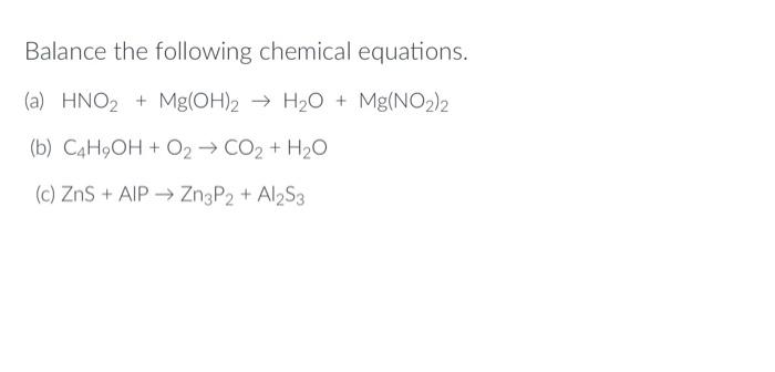 Solved Balance the following chemical equations. (a) | Chegg.com