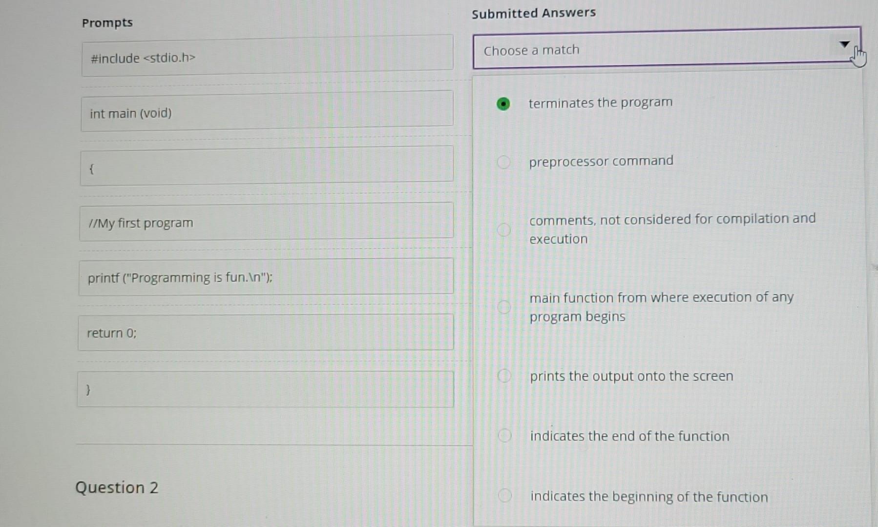 Solved Prompts Submitted Answers \#include > Choose a match | Chegg.com