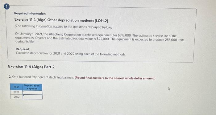 Solved Required information Exercise 11-4 (Algo) Other | Chegg.com