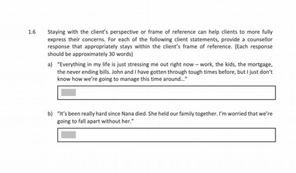 Solved 1.6 ﻿Staying with the client's perspective or frame | Chegg.com