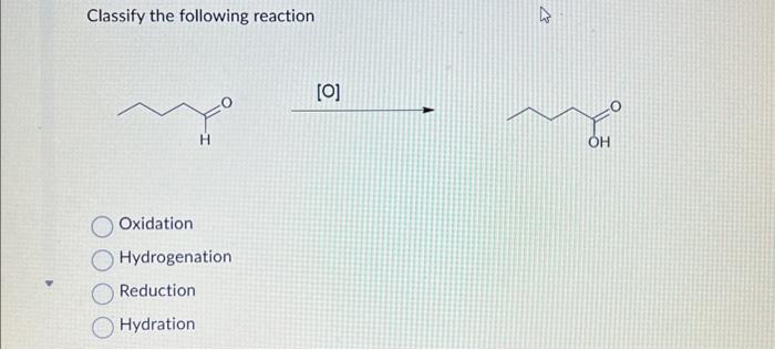 Solved Classify the following reaction [O] Oxidation | Chegg.com