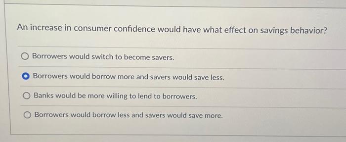 Solved An increase in consumer confidence would have what | Chegg.com