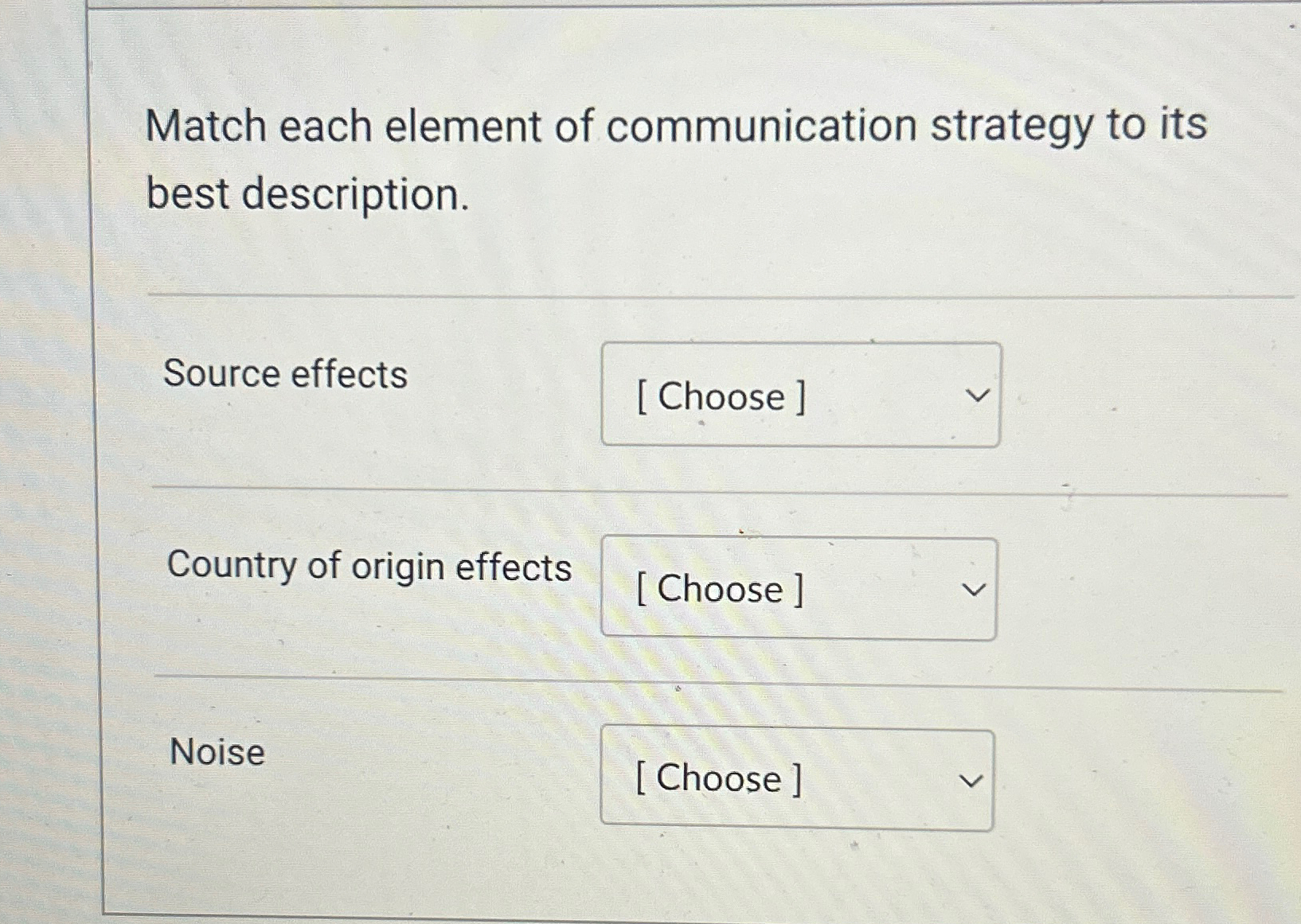 Solved Match each element of communication strategy to its | Chegg.com