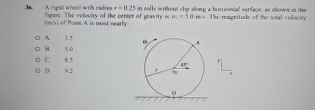 Solved A rigid wheel with raduus r=0.25m ﻿rolls without slip | Chegg.com