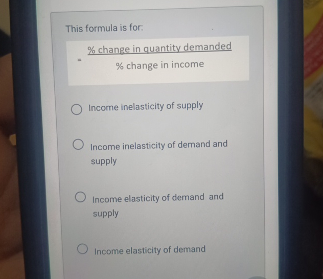 Solved This formula is for: Income inelasticity of | Chegg.com