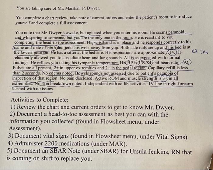 Solved You are taking care of Mr. Marshall P. Dwyer. You | Chegg.com