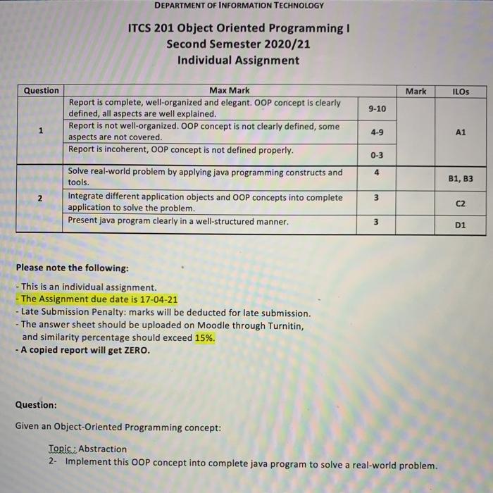 Solved DEPARTMENT OF INFORMATION TECHNOLOGY ITCS 201 Object | Chegg.com