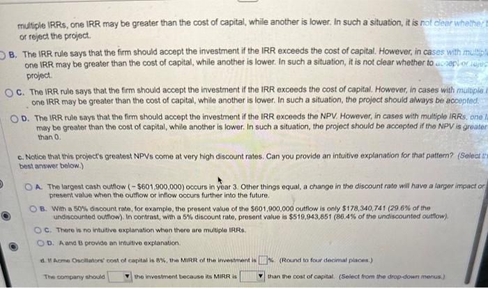 Solved Problems with the IRR method Acme Oscillators is | Chegg.com