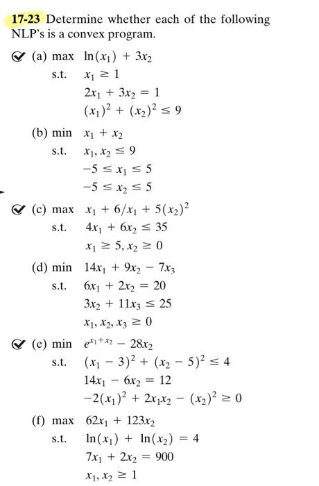 Solved 17-23 Determine whether each of the following NLP's | Chegg.com