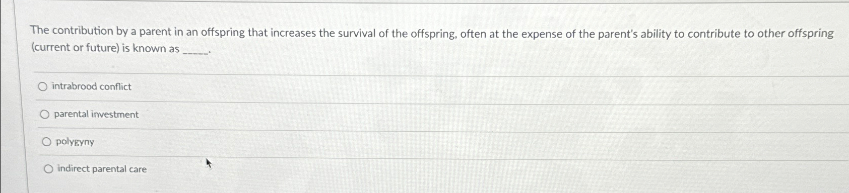Solved The contribution by a parent in an offspring that | Chegg.com