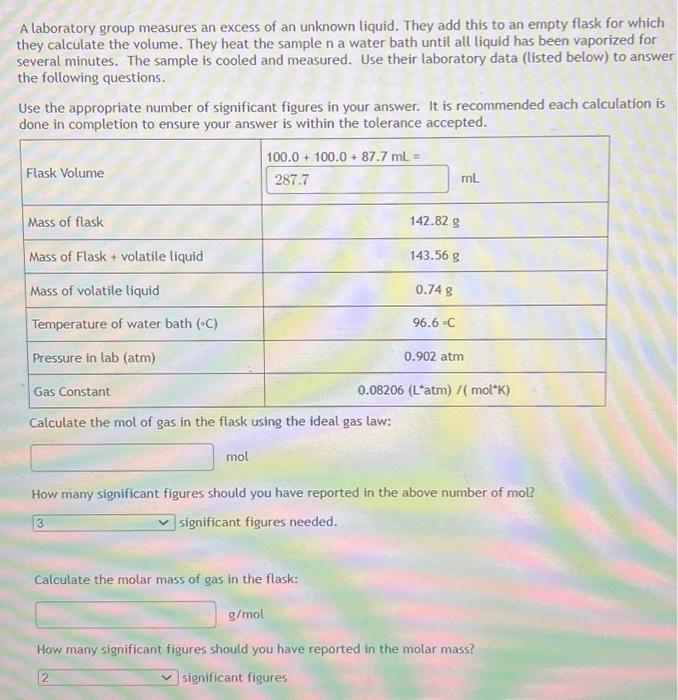 Solved A laboratory group measures an excess of an unknown | Chegg.com