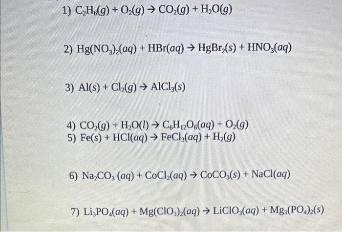 Solved 1) C2H6(g)+O2(g)→CO2(g)+H2O(g) 2) | Chegg.com