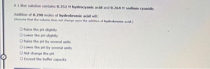Solved A 1 liter solution contains 0.352 M hydrocyanic acid | Chegg.com