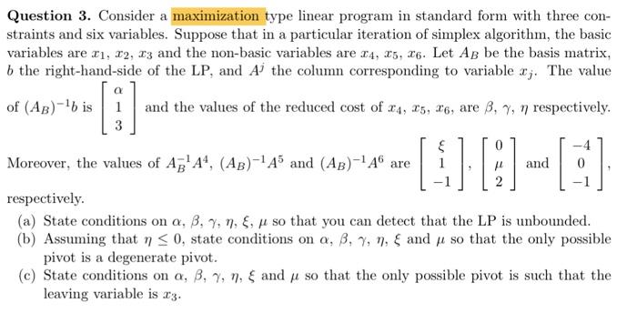 Question 3. Consider a maximization type linear | Chegg.com