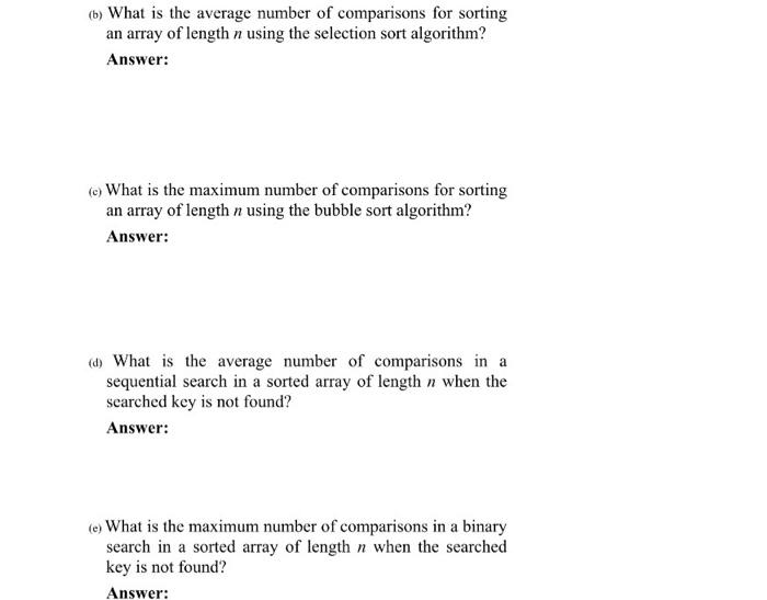 Solved (b) What is the average number of comparisons for | Chegg.com