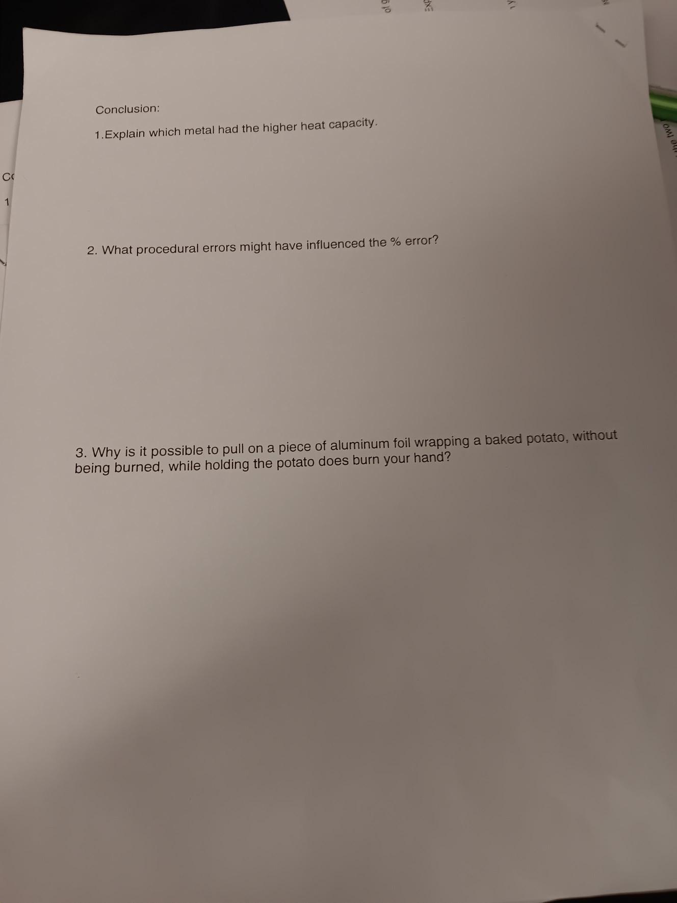 Solved Conclusion: aluminum, copper, brass and iron1.Explain | Chegg.com
