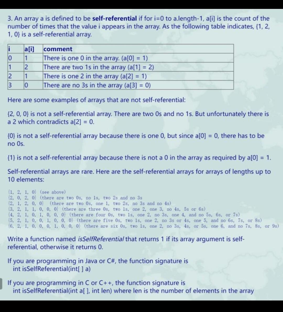 Solved 3. An array a is defined to be self-referential if | Chegg.com