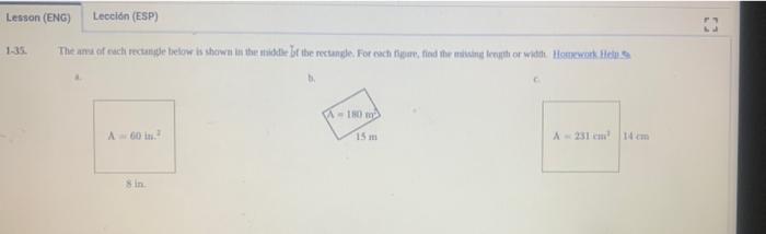 Solved Lesson (ENG) Leccion (ESP) The area of each rectangle | Chegg.com