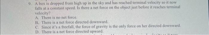 Solved 9. A box is dropped from high up in the sky and has | Chegg.com