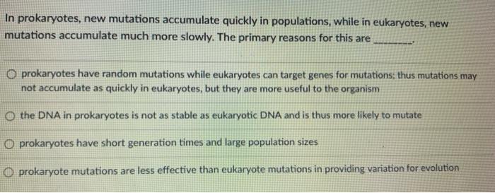 Solved In prokaryotes, new mutations accumulate quickly in | Chegg.com