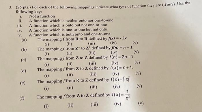 Solved 3. (25 pts.) For each of the following mappings | Chegg.com