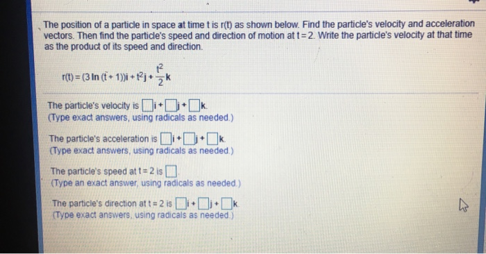 Solved The position of a particle in space at time t is r(t) | Chegg.com