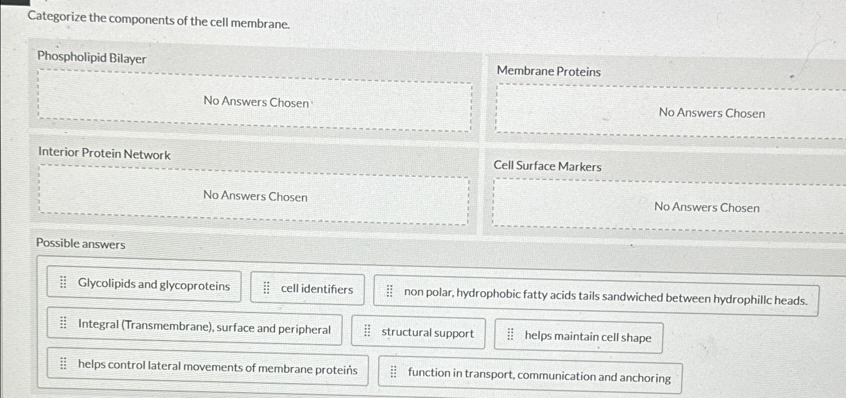 Solved Categorize the components of the cell membrane.No | Chegg.com